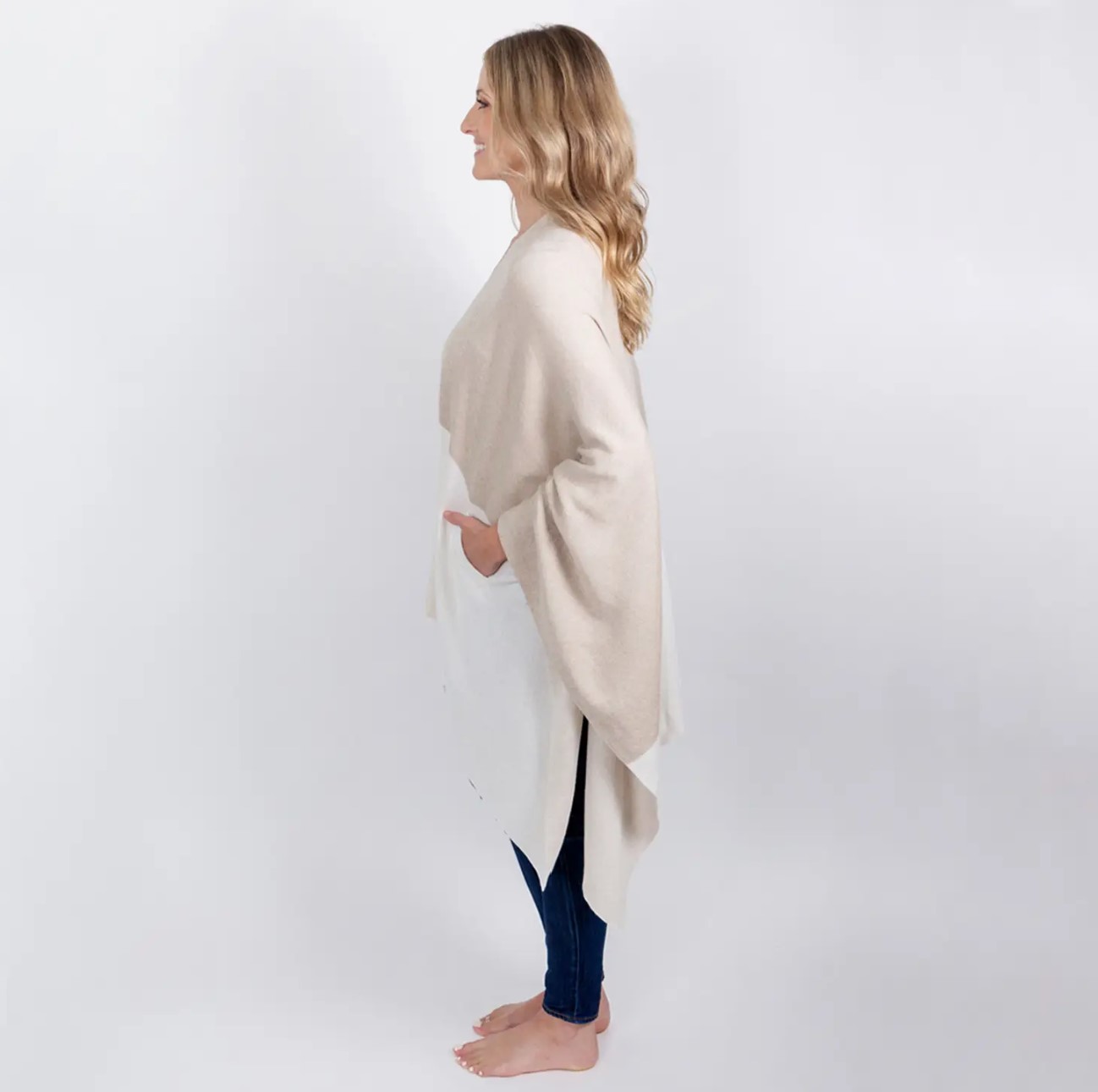 Organic Cotton Blanket Travel Wrap - Ivory Colorblock - Sustainable ...
